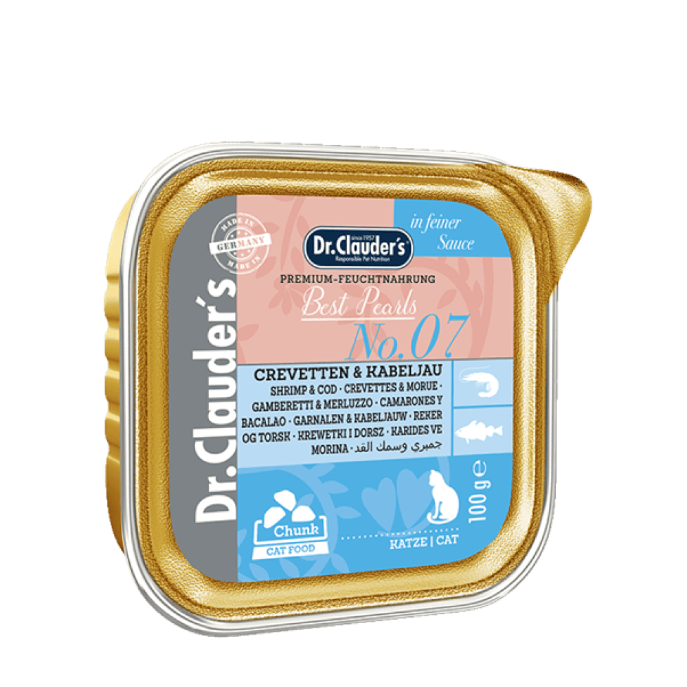 DR. CLAUDER'S konservai katėms su krevetėmis ir menke padaže